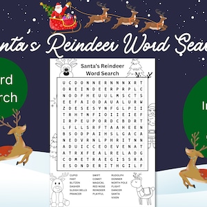 Printable Santa's Reindeer Word Search Puzzle Coloring Page Christmas ...