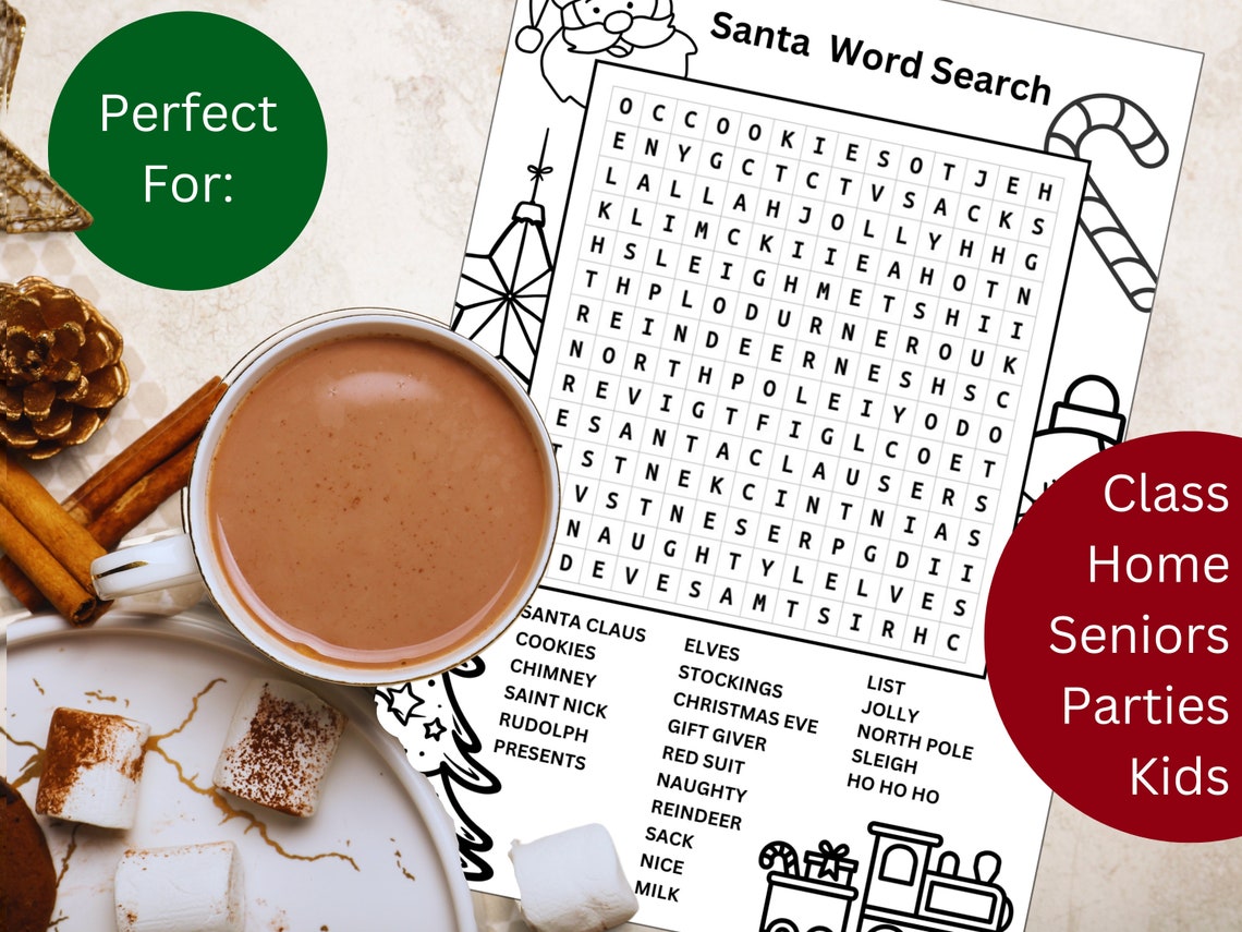 Printable Christmas Game Santa Claus Word Search Puzzle Coloring Page ...