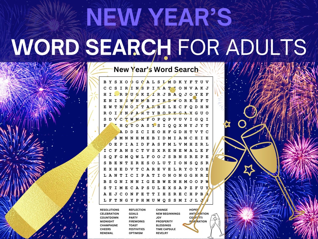 Printable New Year Word Search Puzzle Page for Adults and Teens, Fun ...