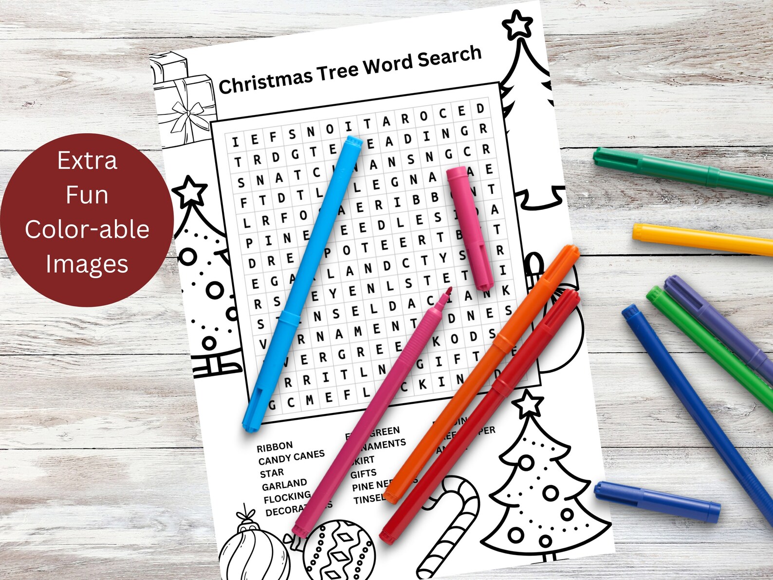 Printable Christmas Tree Word Search Puzzle Coloring Page for Kids and ...