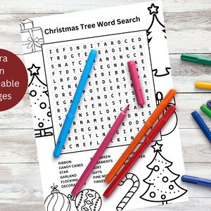 Printable Christmas Tree Word Search Puzzle Coloring Page for Kids and ...