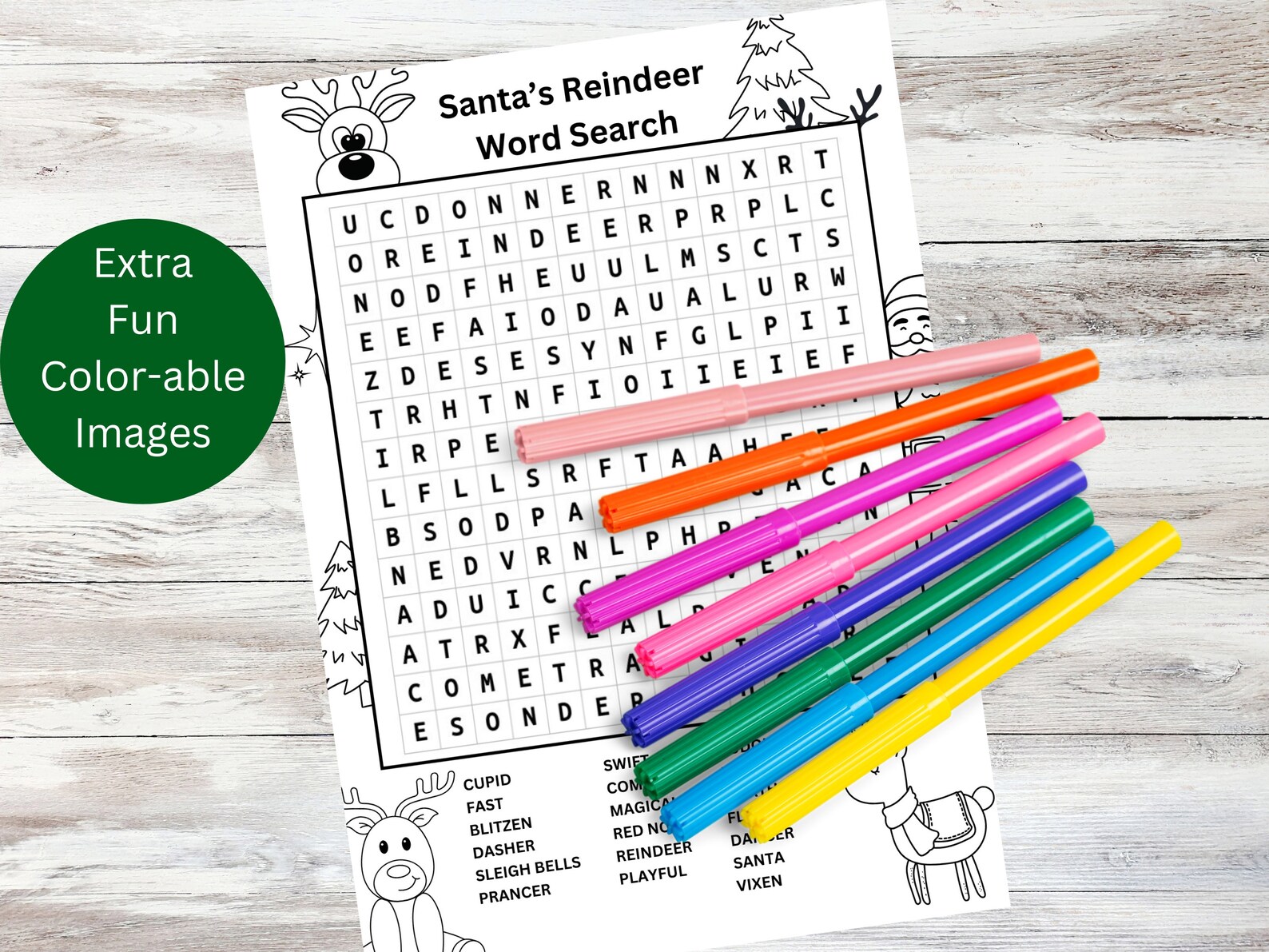 Printable Santa's Reindeer Word Search Puzzle Coloring Page Christmas ...