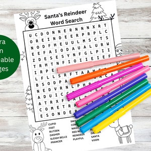 Printable Santa's Reindeer Word Search Puzzle Coloring Page Christmas ...
