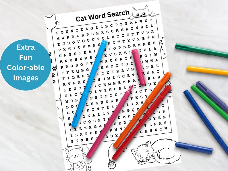 Printable Cat Word Search Puzzle for Kids and Adults, Fun Word Game for ...