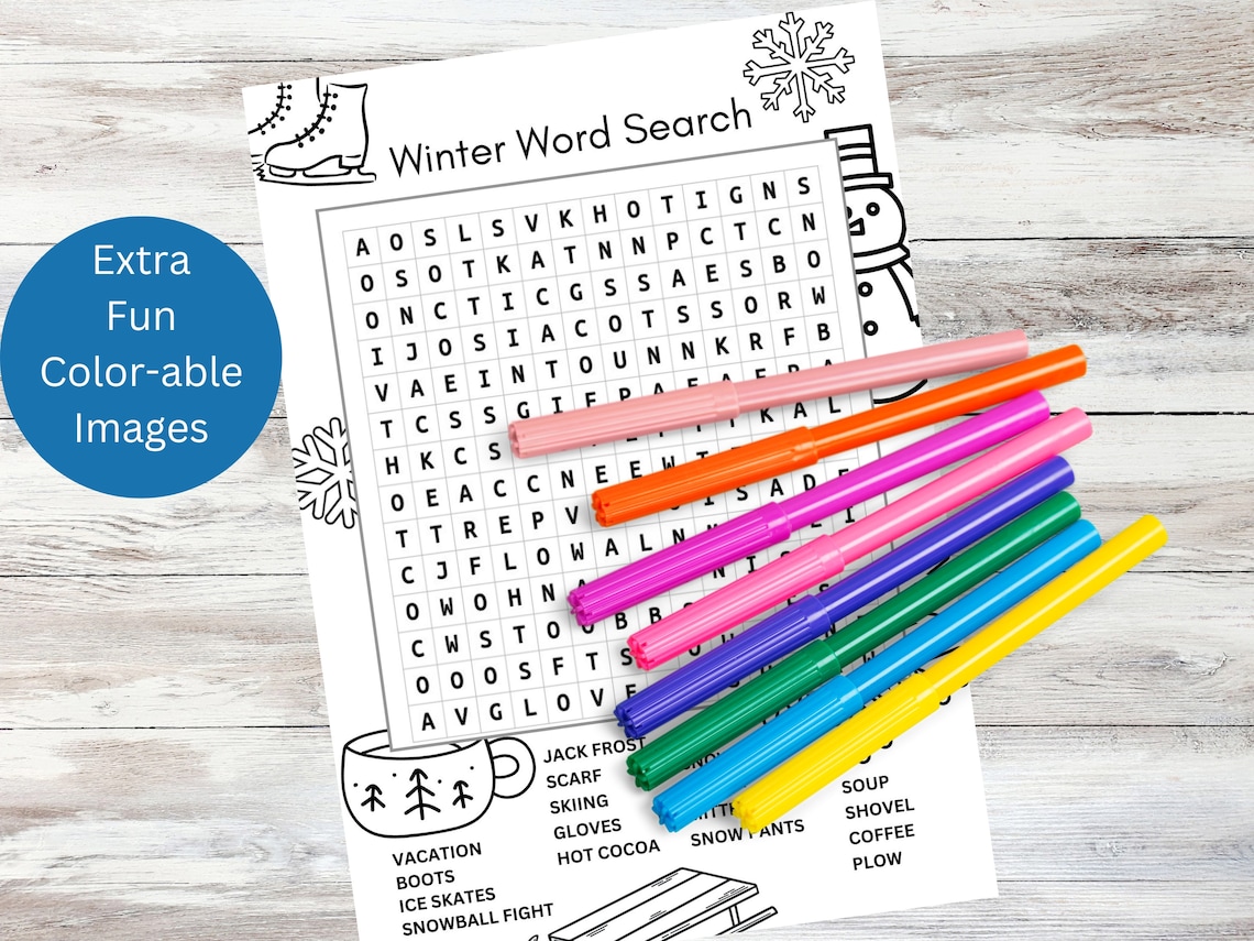 Printable Winter Word Search Puzzle Coloring Page for Kids and Adults ...
