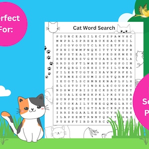 Printable Cat Word Search Puzzle for Kids and Adults, Fun Word Game for ...