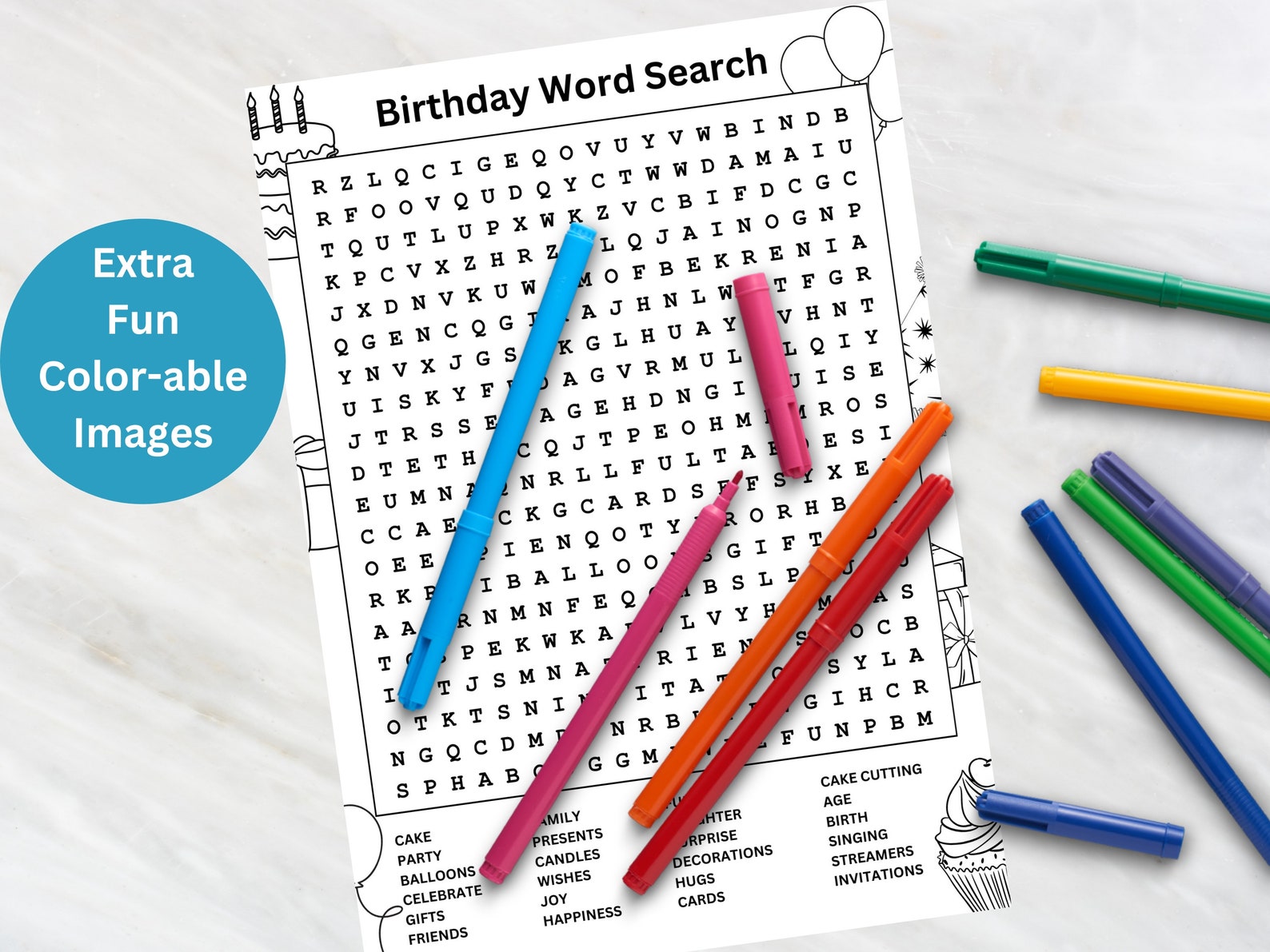 Printable Birthday Word Search Puzzle Coloring Page for Kids and Adults ...