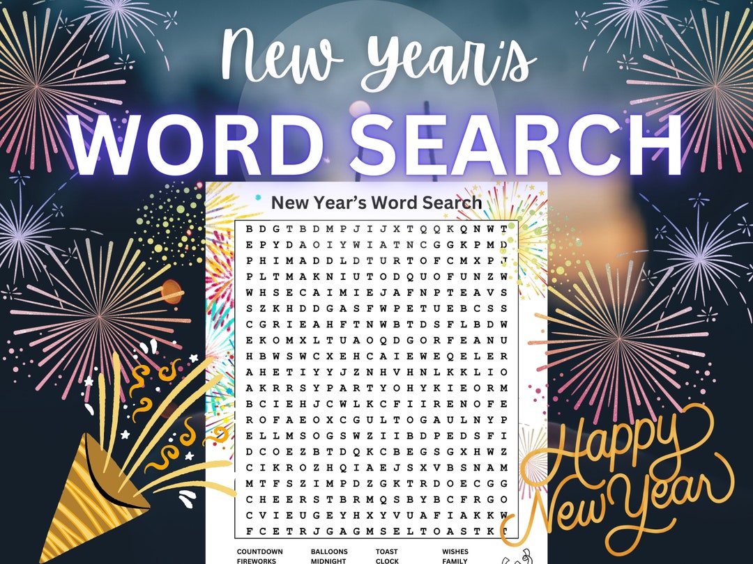 Printable New Year's Word Search Puzzle for Kids and Adults, Fun Word ...