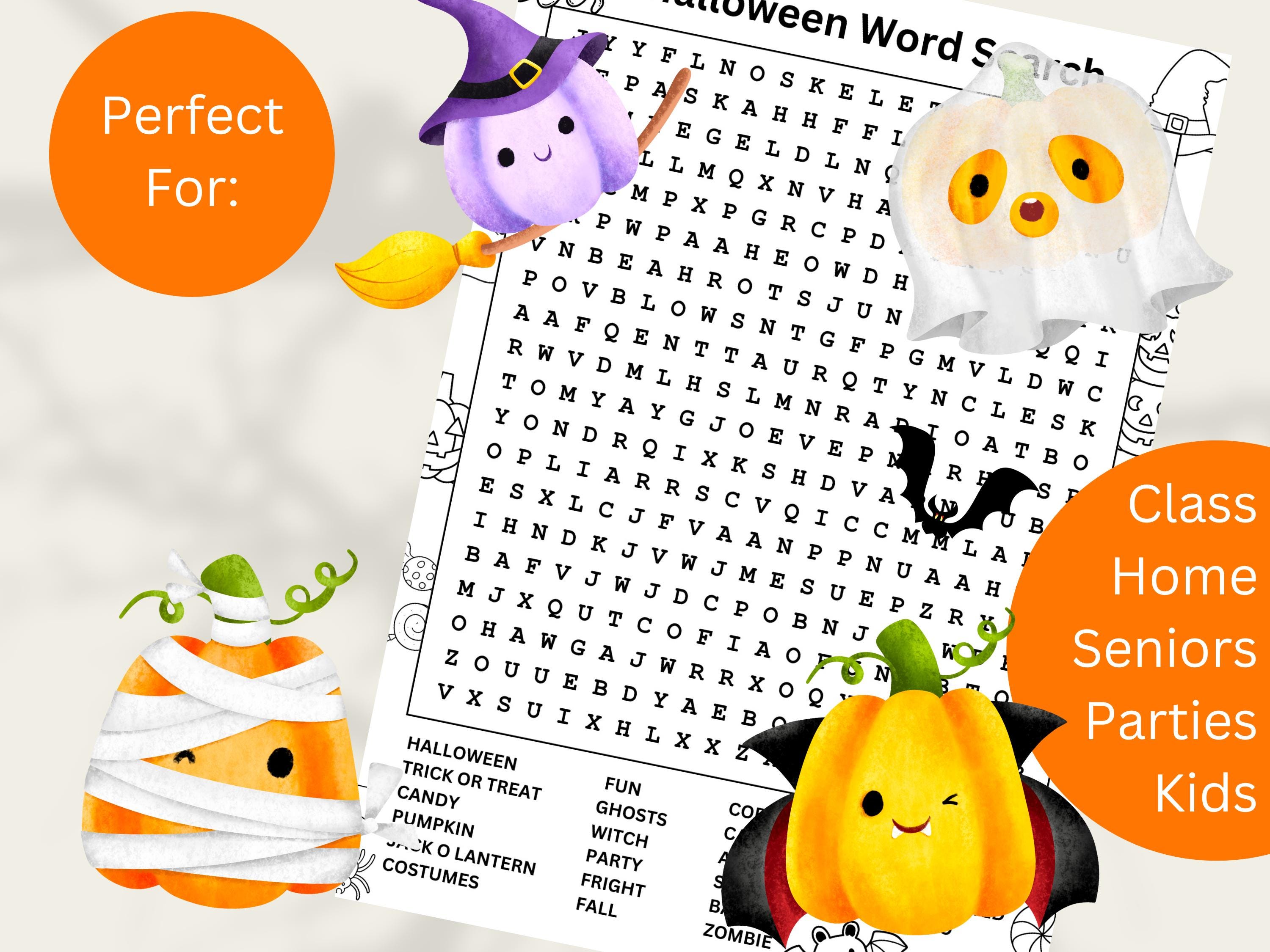 Printable Halloween Word Search Puzzle for Kids and Adults, Fun Word ...