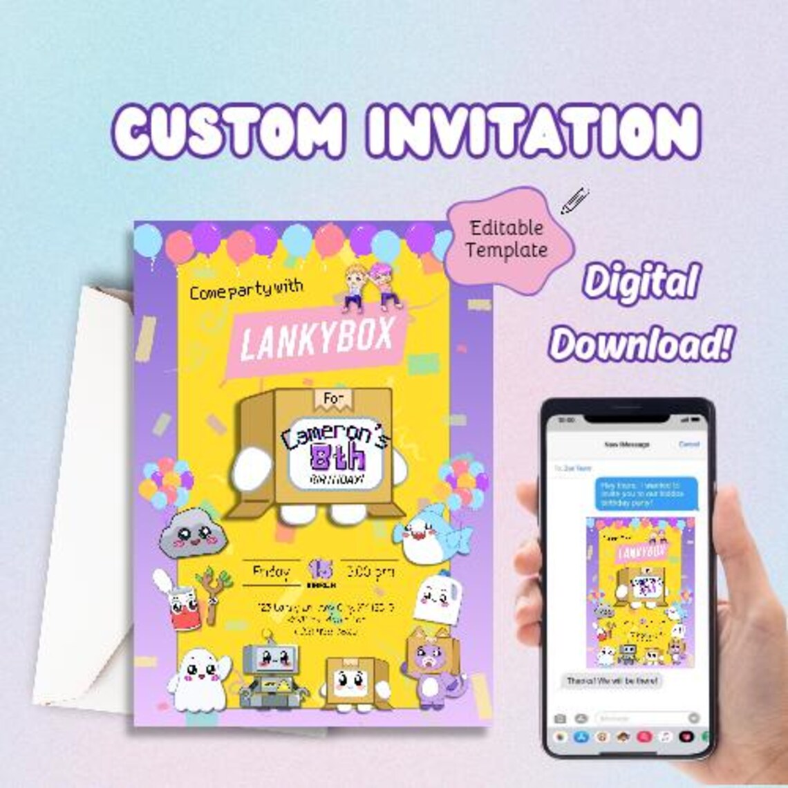 Lanky Editable Printable Birthday Party Invitation, Editable in Canva ...