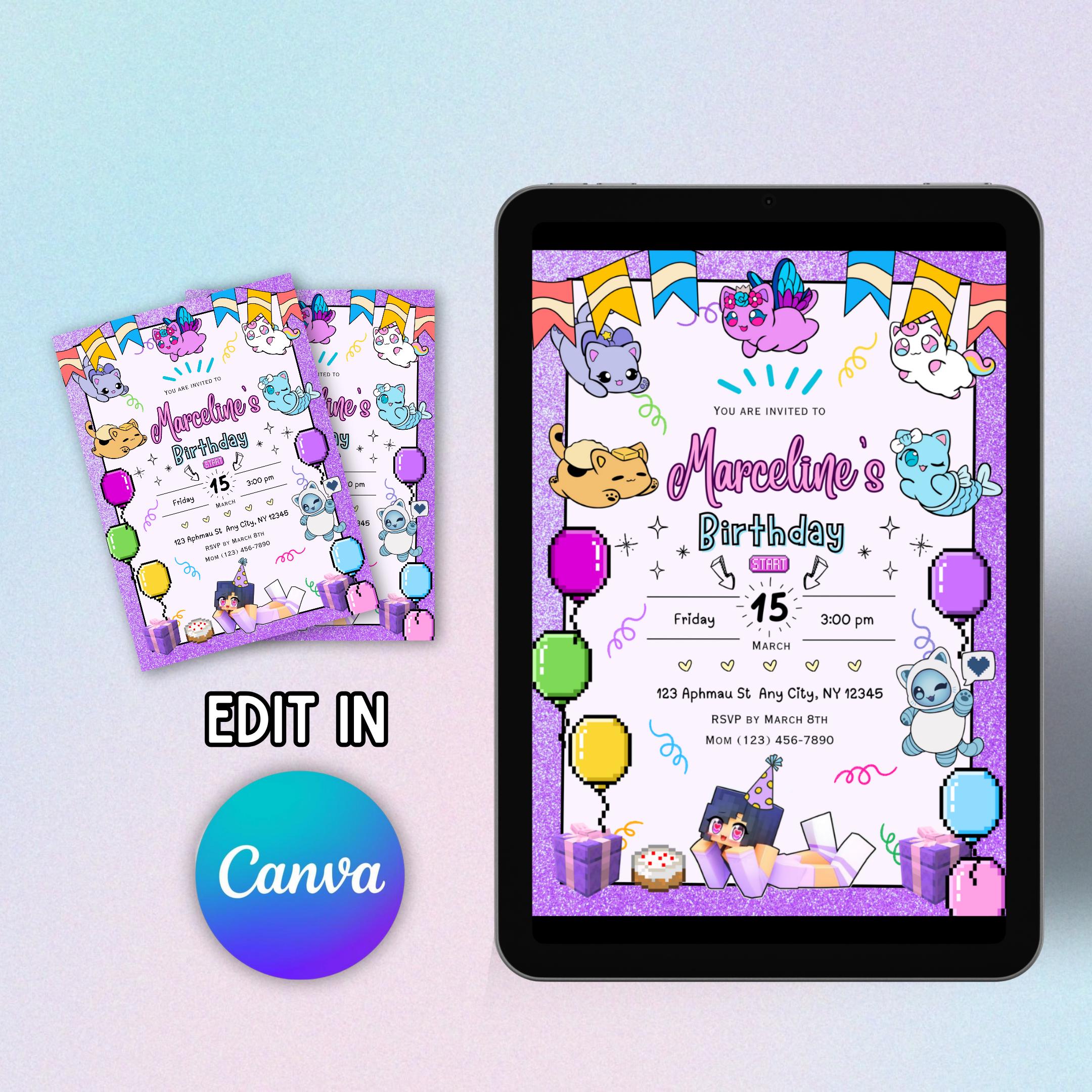 Aphmau Friends Editable Printable Birthday Party Invitation, Editable ...