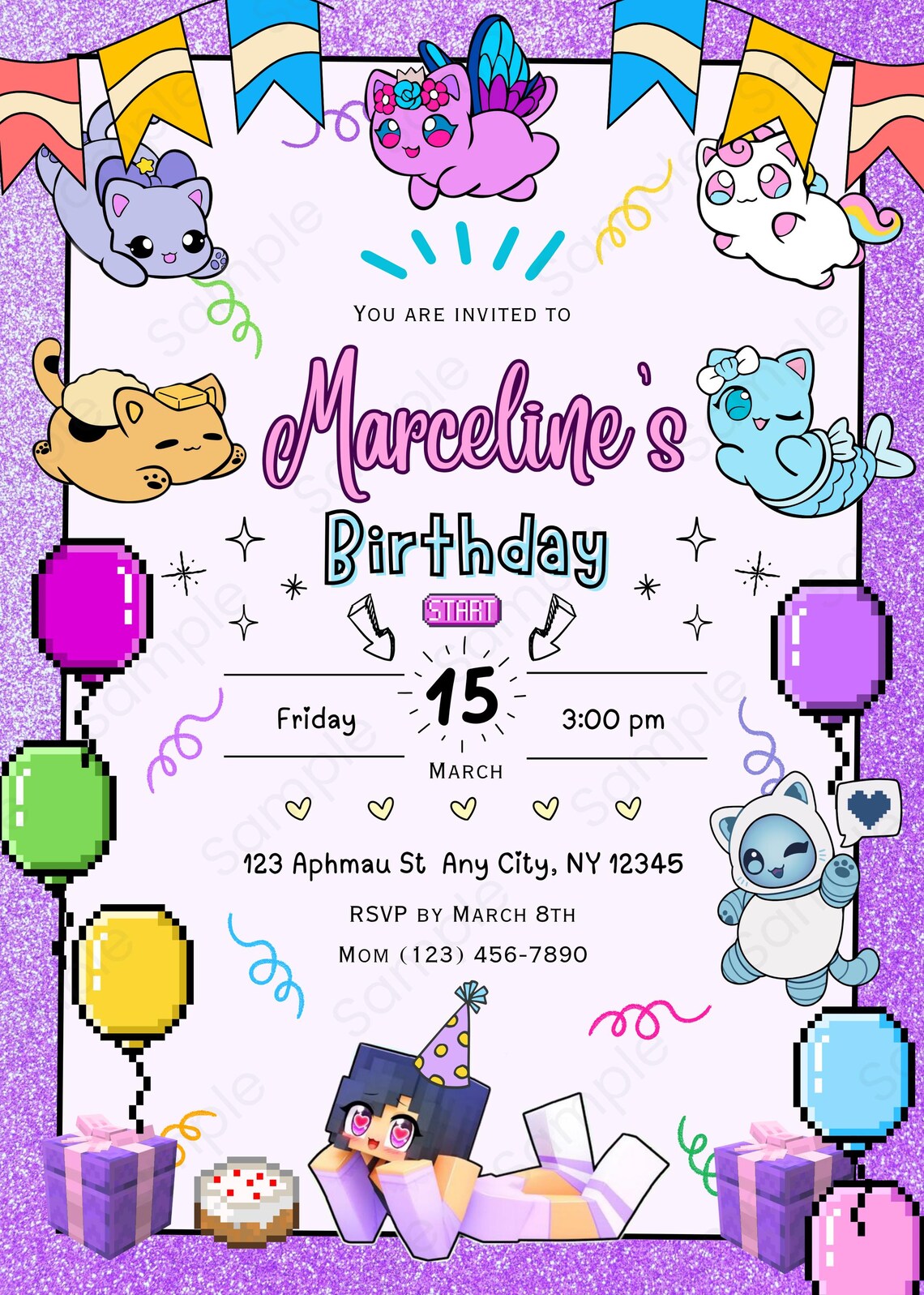 Aphmau Friends Editable Printable Birthday Party Invitation, Editable ...