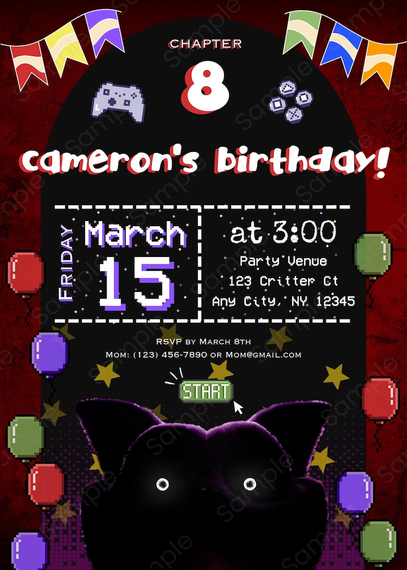Cat Nap Boys Girls Editable Printable Birthday Party Invitation ...
