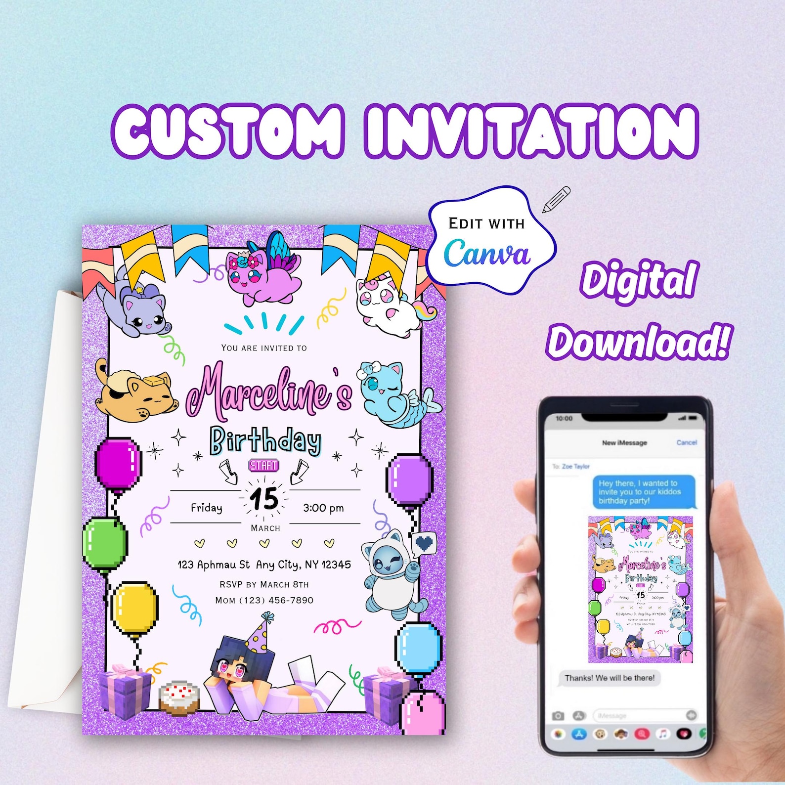 Aphmau Friends Editable Printable Birthday Party Invitation, Editable ...