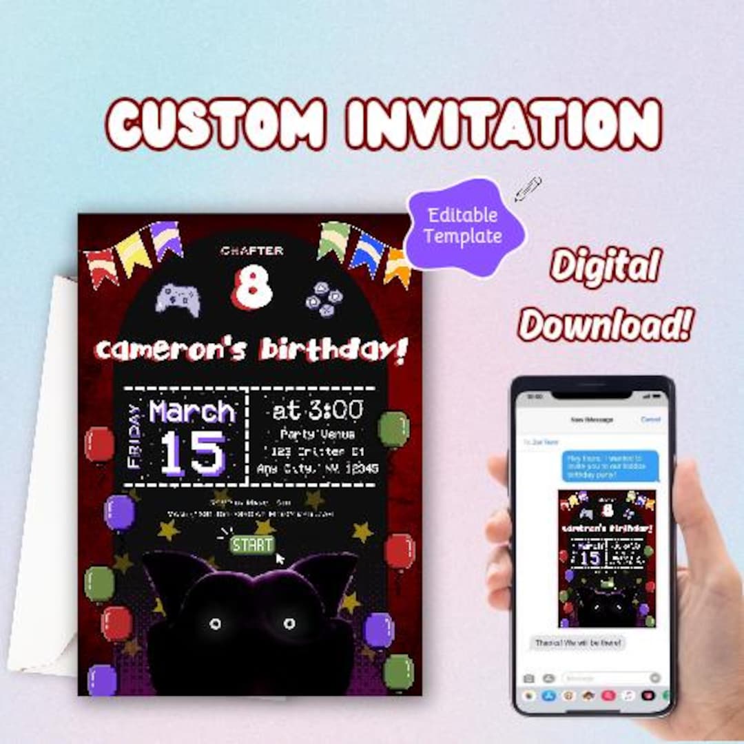 Cat Nap Boys Girls Editable Printable Birthday Party Invitation ...