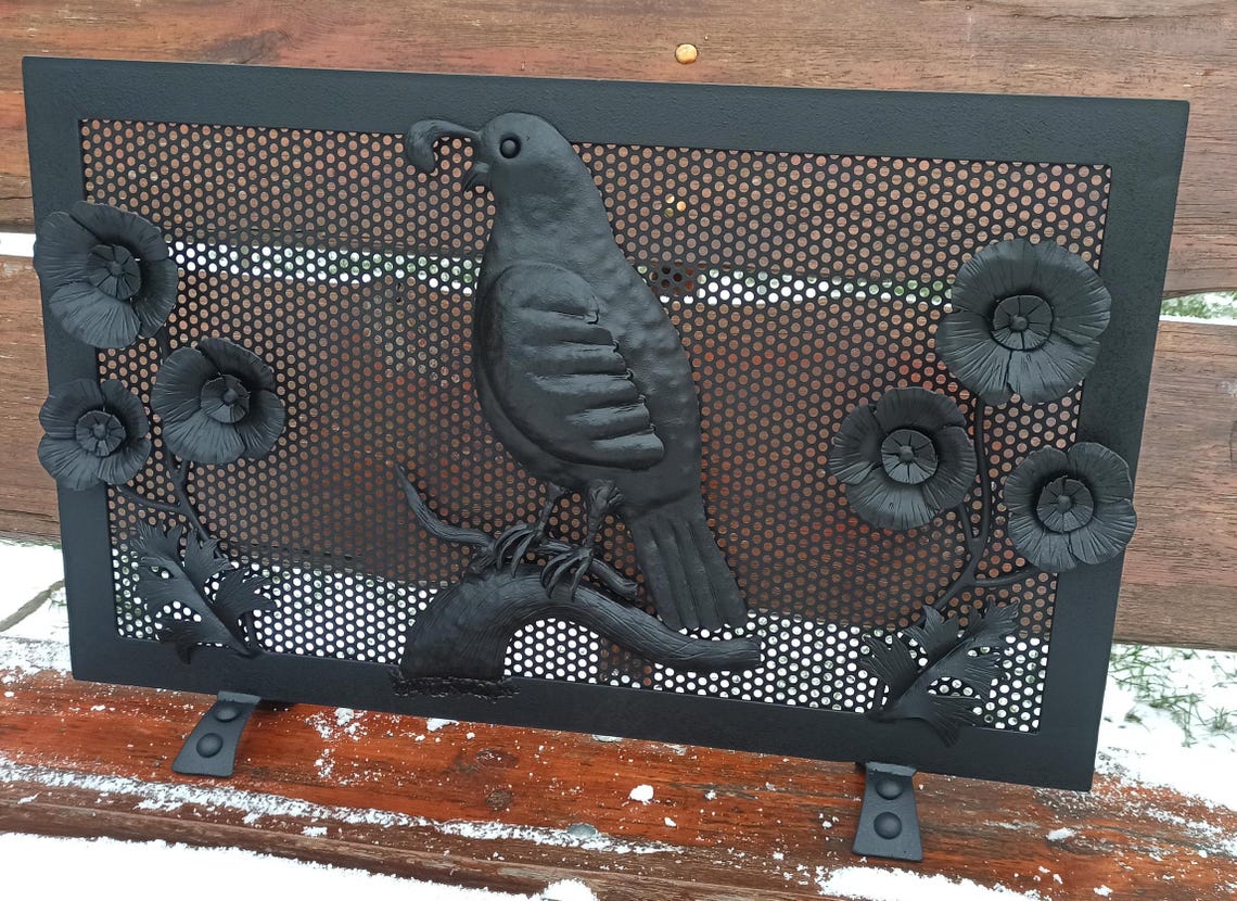 Fireplace Screen, Iron Gift, Fireplace Decor, Fireplace Grate, Iron ...