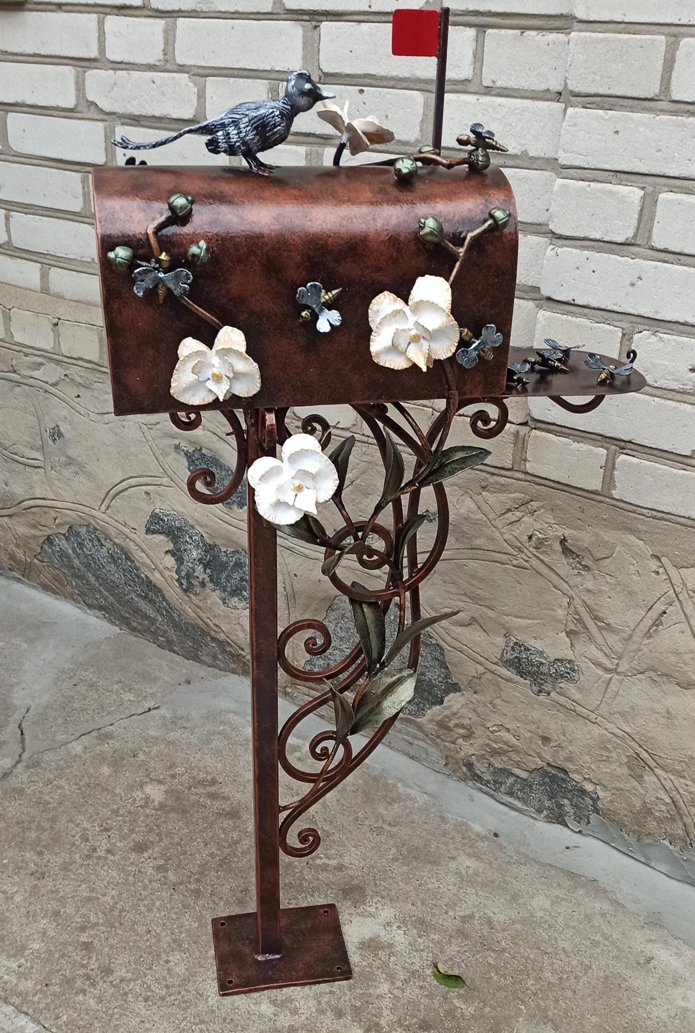 Forged Mailbox, Beehive Mailbox, Orchid Mailbox, Metal Mailbox, Black ...
