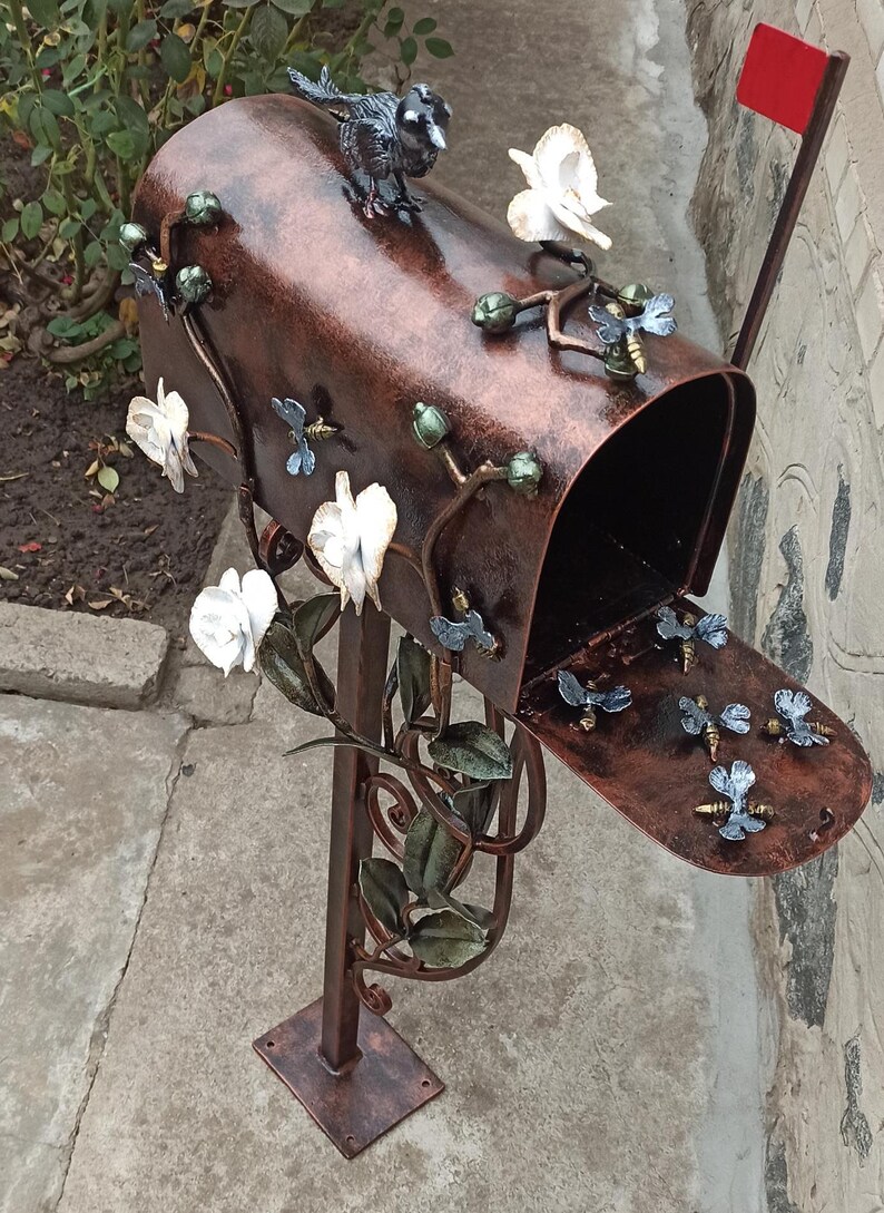 Forged Mailbox, Beehive Mailbox, Orchid Mailbox, Metal Mailbox, Black ...