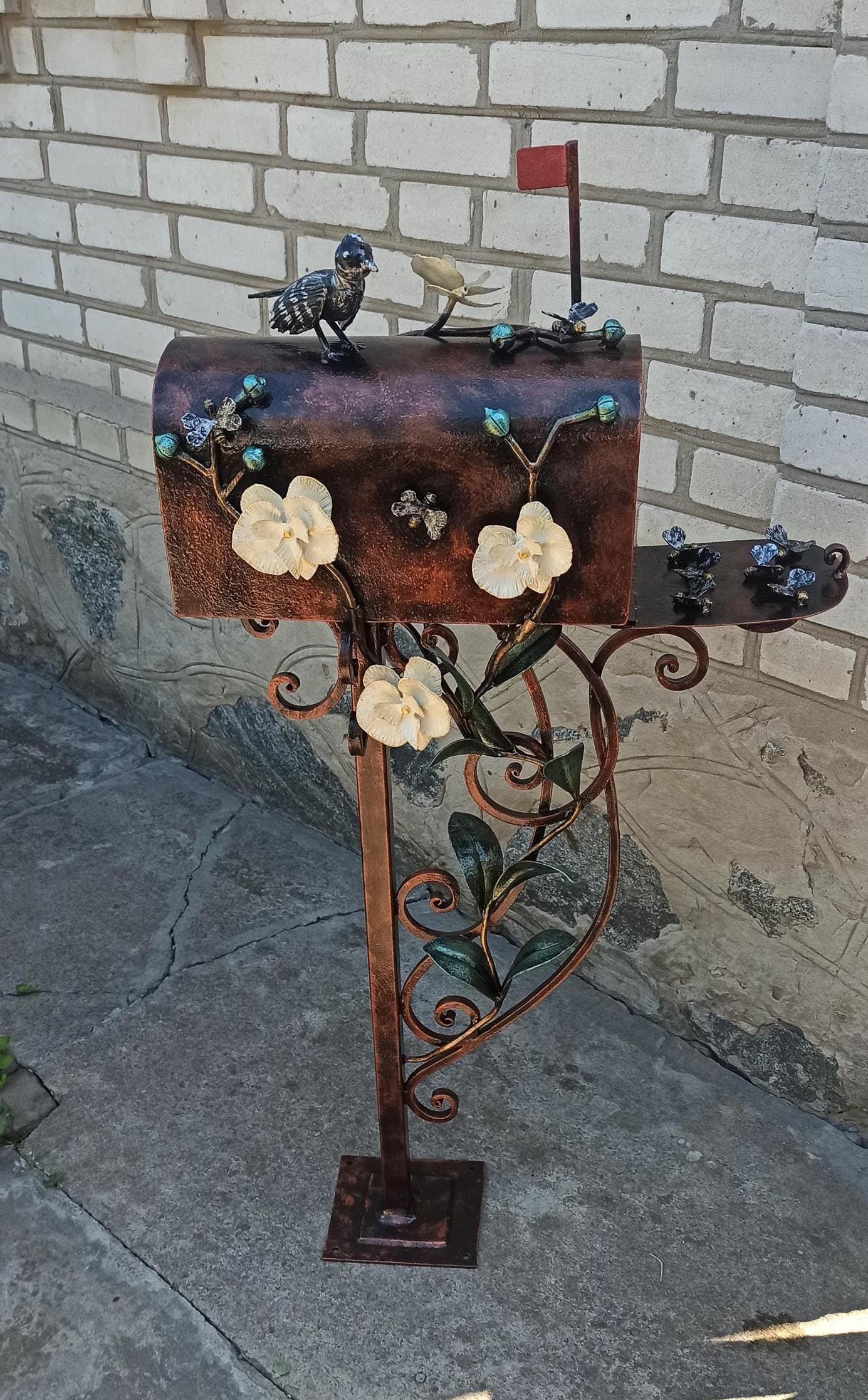 Forged Mailbox, Beehive Mailbox, Orchid Mailbox, Metal Mailbox, Black ...