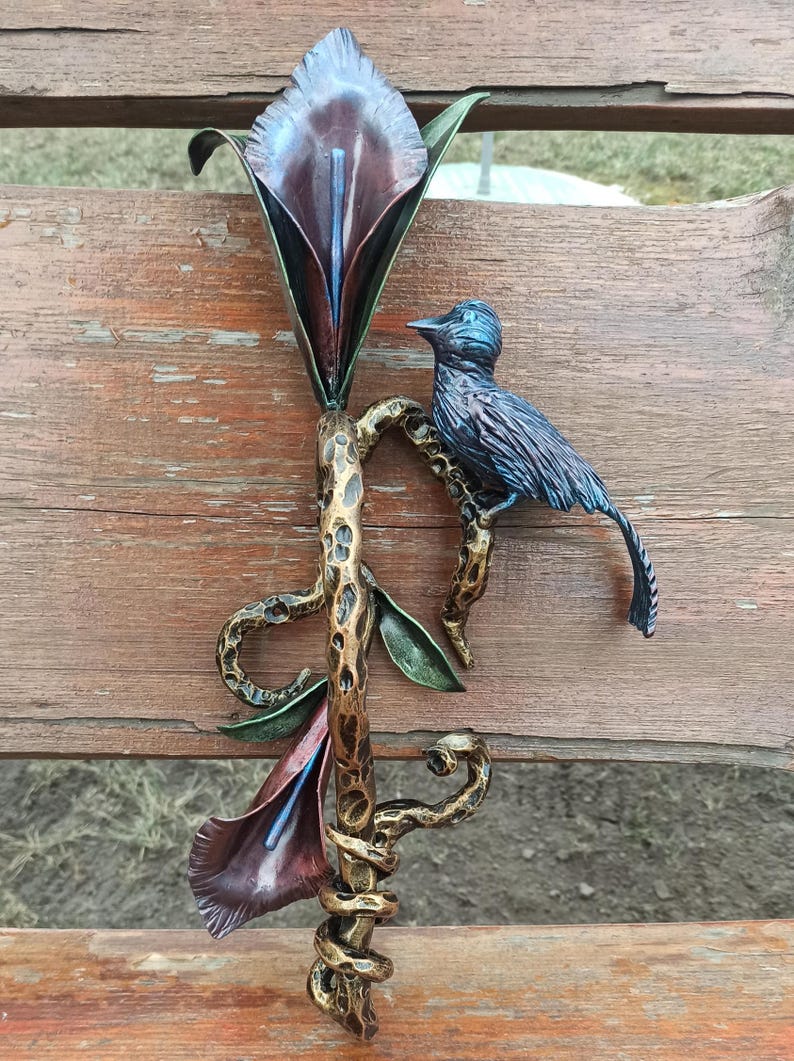 Hand-forged Door Handle: Bluebird & Calla Lily Metal Art - Etsy