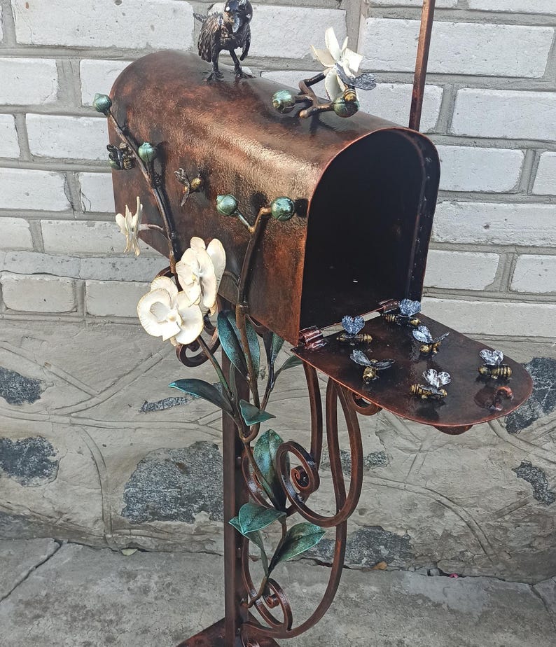 Forged Mailbox, Beehive Mailbox, Orchid Mailbox, Metal Mailbox, Black ...