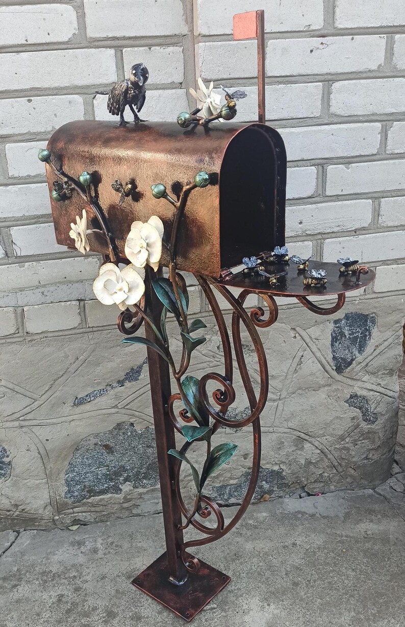 Forged Mailbox, Beehive Mailbox, Orchid Mailbox, Metal Mailbox, Black ...