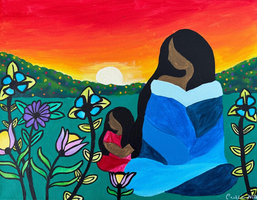 Indigenous Painting- Mother and Child at Sunrise Indigenous Artwork ...