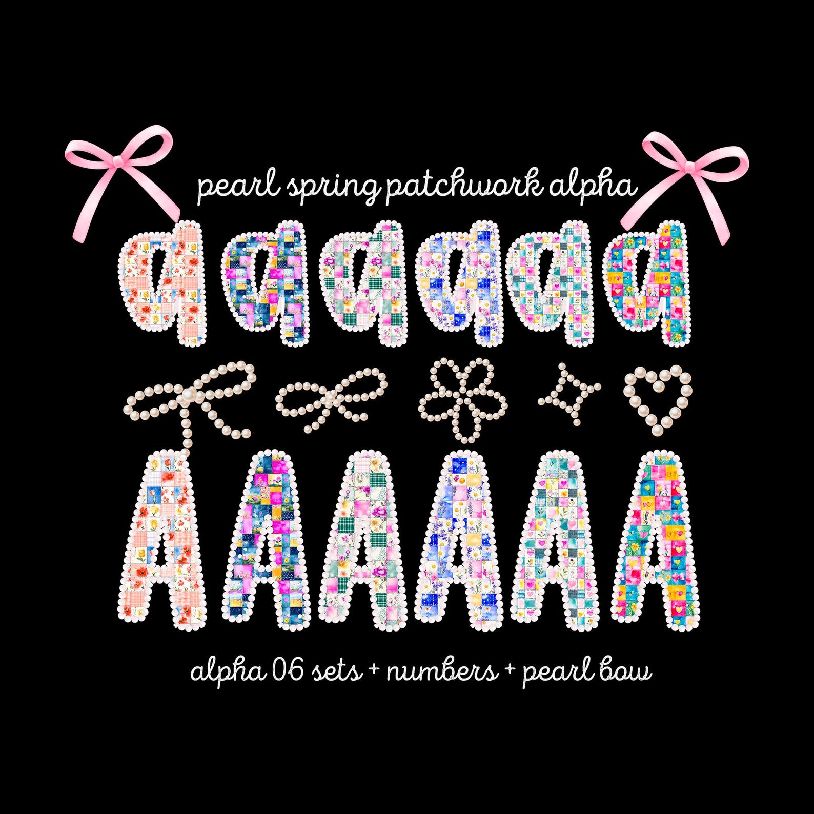 Pearl Spring Alphabet Set Png Coquette Patchwork Floral Letters Preppy ...
