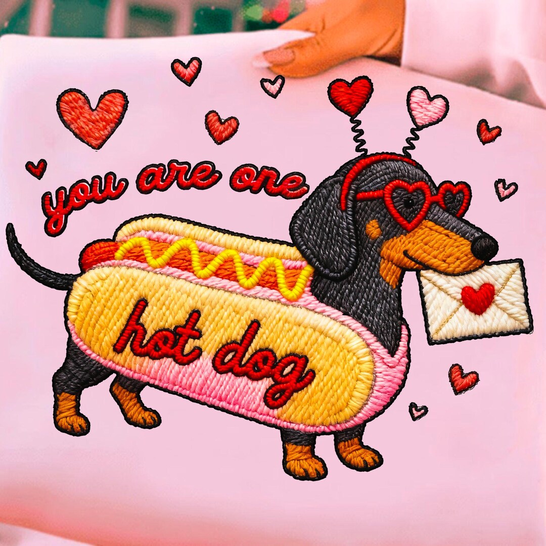 Funny Dachshund Valentine PNG | Hot Dog Puppy, Love Hearts (digital ...