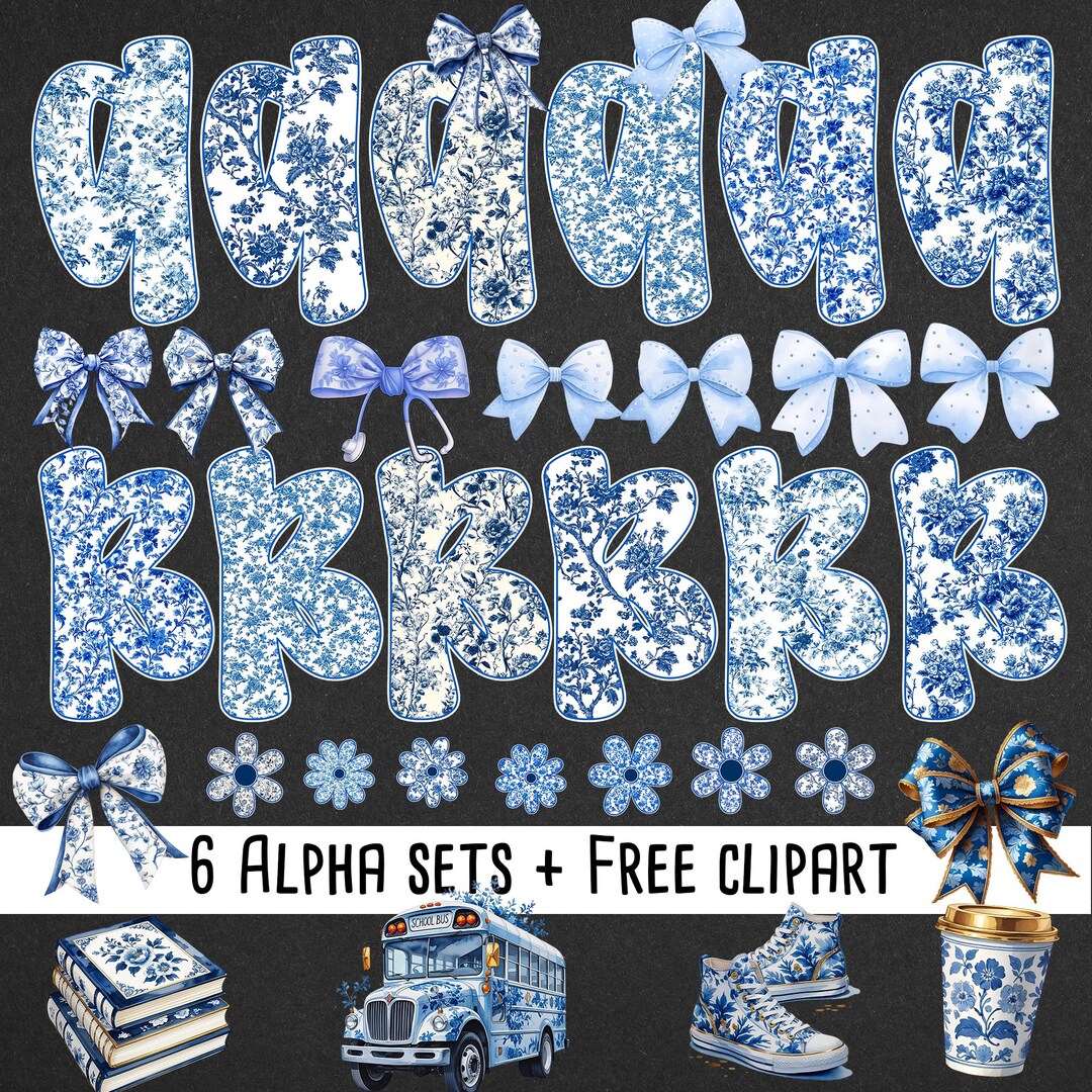 Chinoiserie Alphabet Letters & Back to School Clipart School – Blue ...