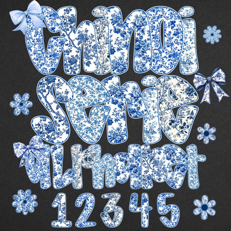 Chinoiserie Alphabet Clipart Bundle: Blue Floral Font, School ...