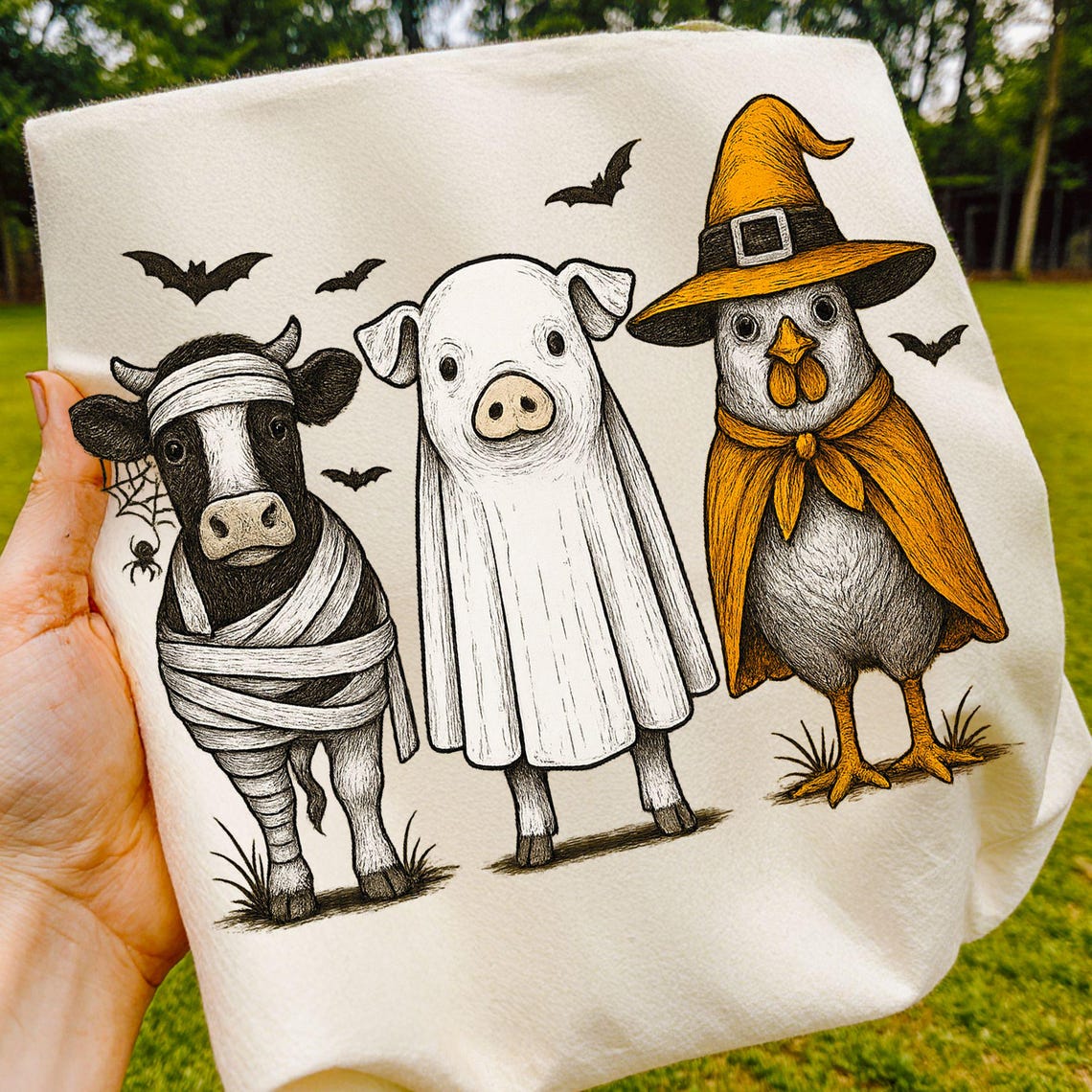 Spooky Farm Animals Halloween PNG: Ghost Pig, Witch Chicken, Mummy Cow ...