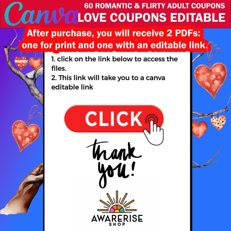 Romantic Love Coupons, Canva Editable, Valentine's Day Gift (printable ...