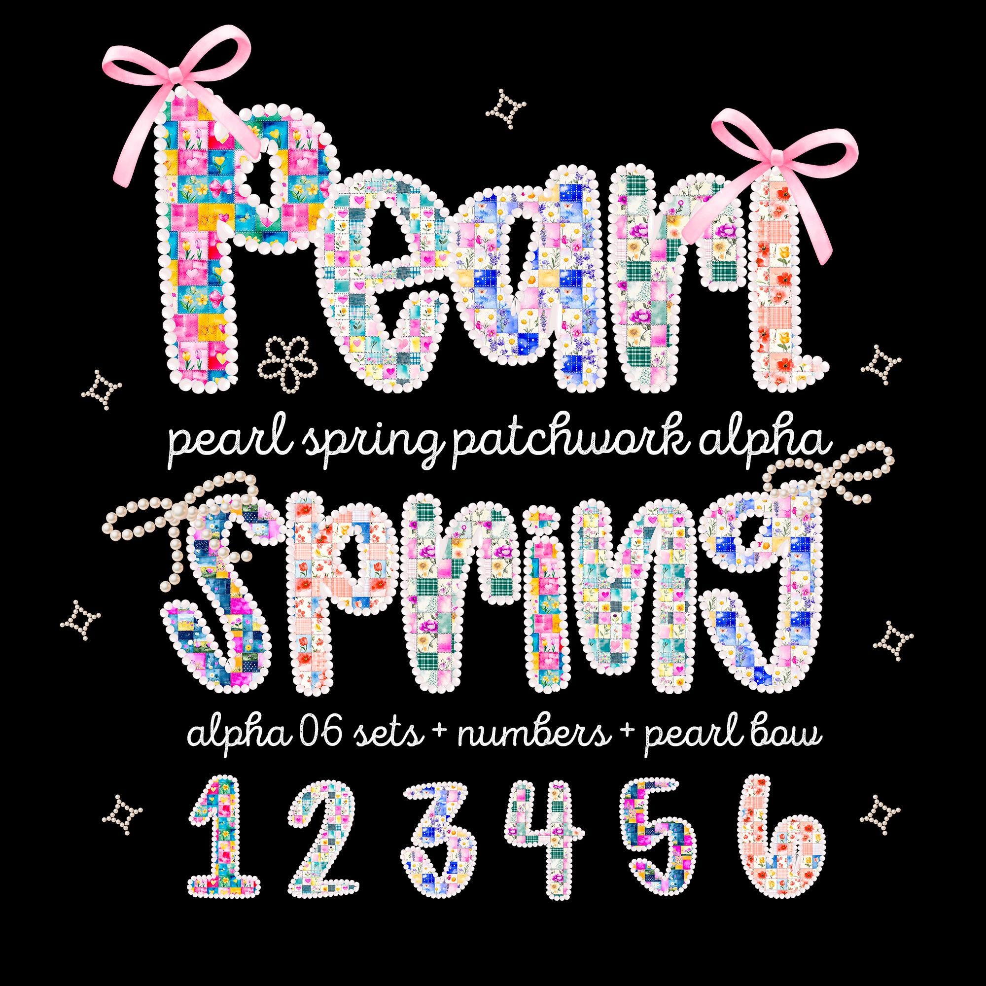 Pearl Spring Alphabet Set Png Coquette Patchwork Floral Letters Preppy ...