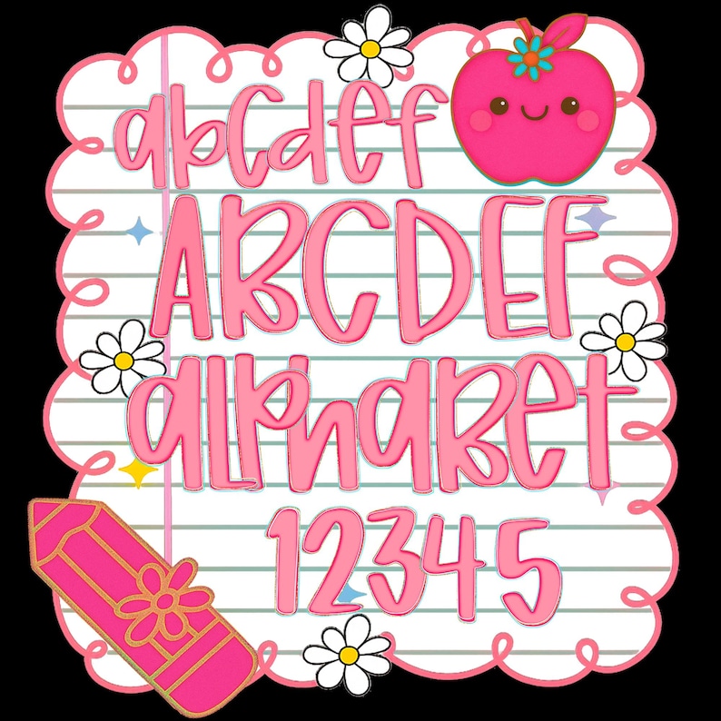 Preppy Pink Bubble Letter PNG: Alphabet & Numbers Clipart (digital ...