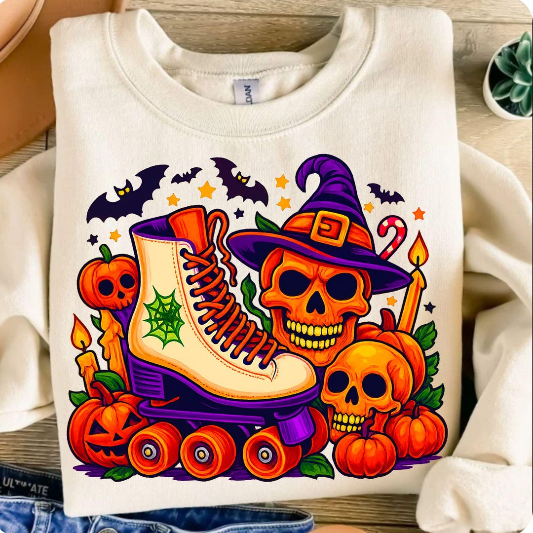 Spooky Halloween Roller Skate Skull PNG: Sublimation Design Digital ...
