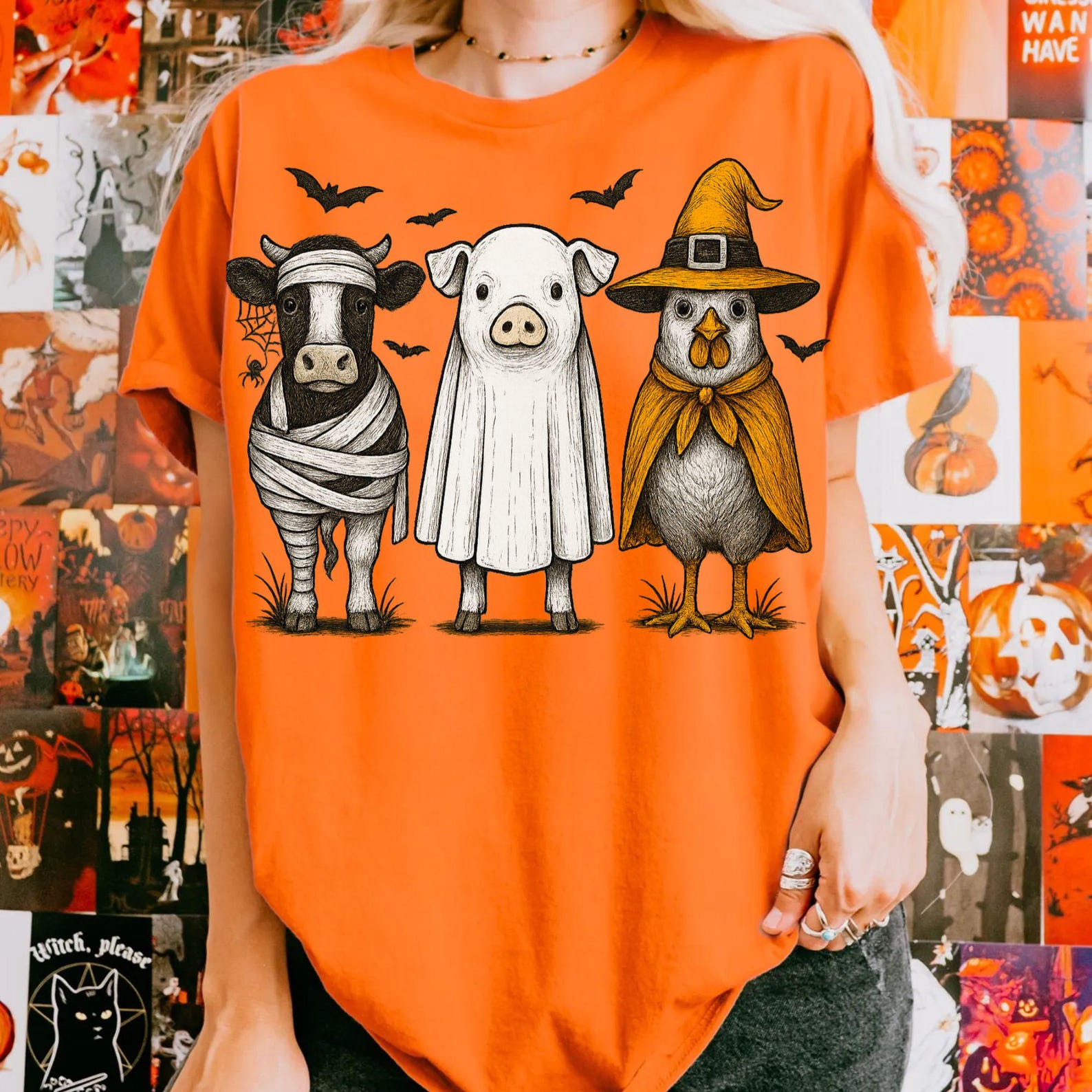 Spooky Farm Animals Halloween PNG: Ghost Pig, Witch Chicken, Mummy Cow ...