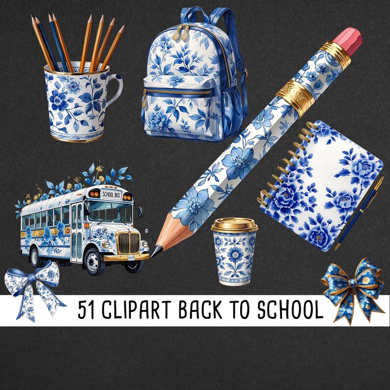 Chinoiserie Alphabet Clipart Bundle: Blue Floral Font, School ...