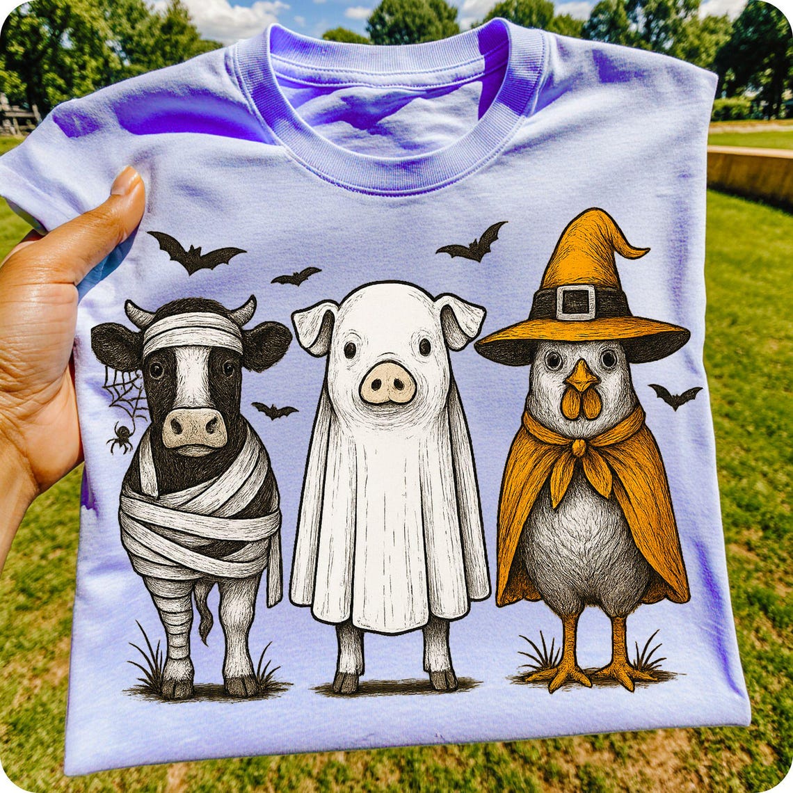 Spooky Farm Animals Halloween PNG: Ghost Pig, Witch Chicken, Mummy Cow ...