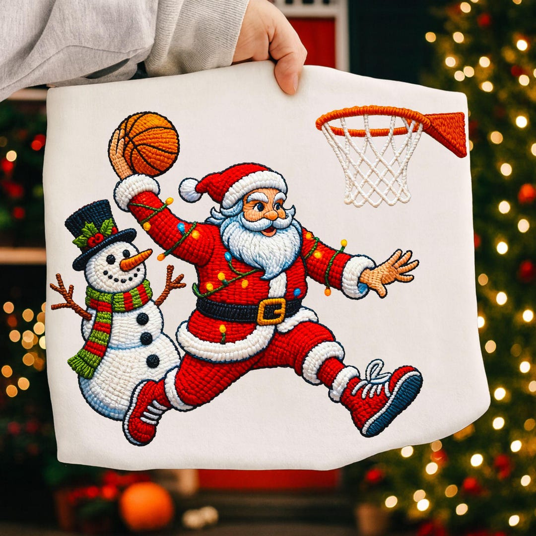 Christmas Santa Dunking Basketball PNG, Snowman Embroidery Clipart ...