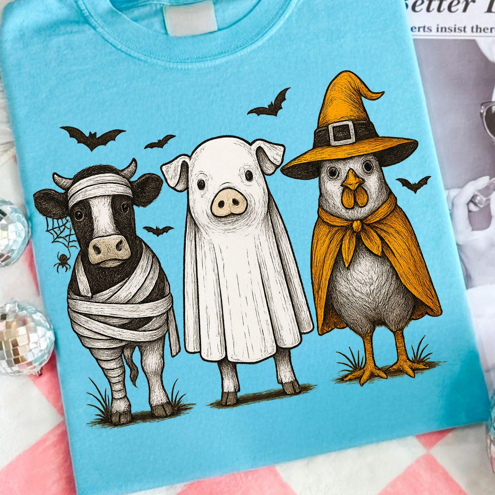 Spooky Farm Animals Halloween PNG: Ghost Pig, Witch Chicken, Mummy Cow ...