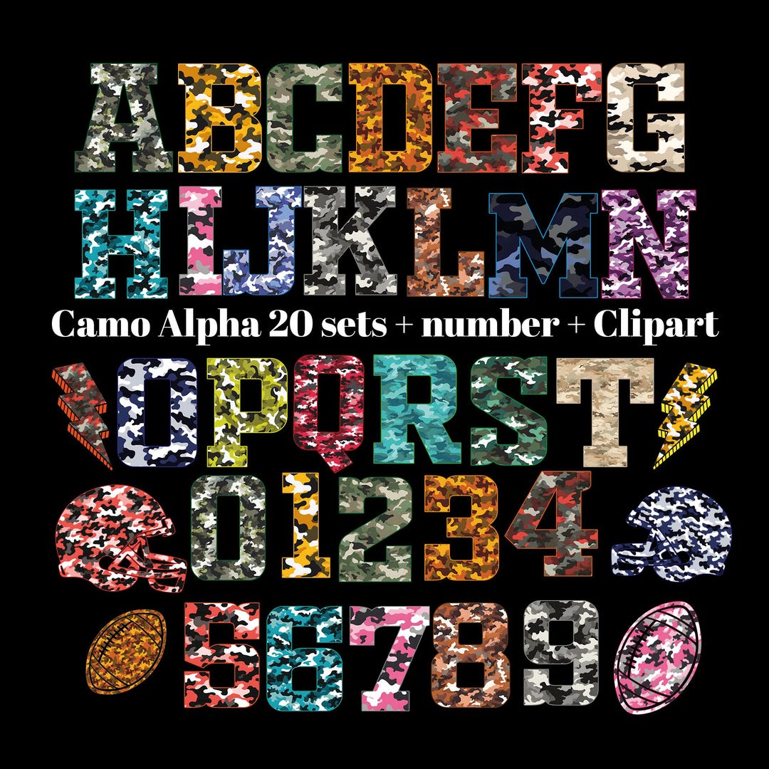 Trendy Camo Sports Alphabet Clipart: Instant Download for Sublimation ...