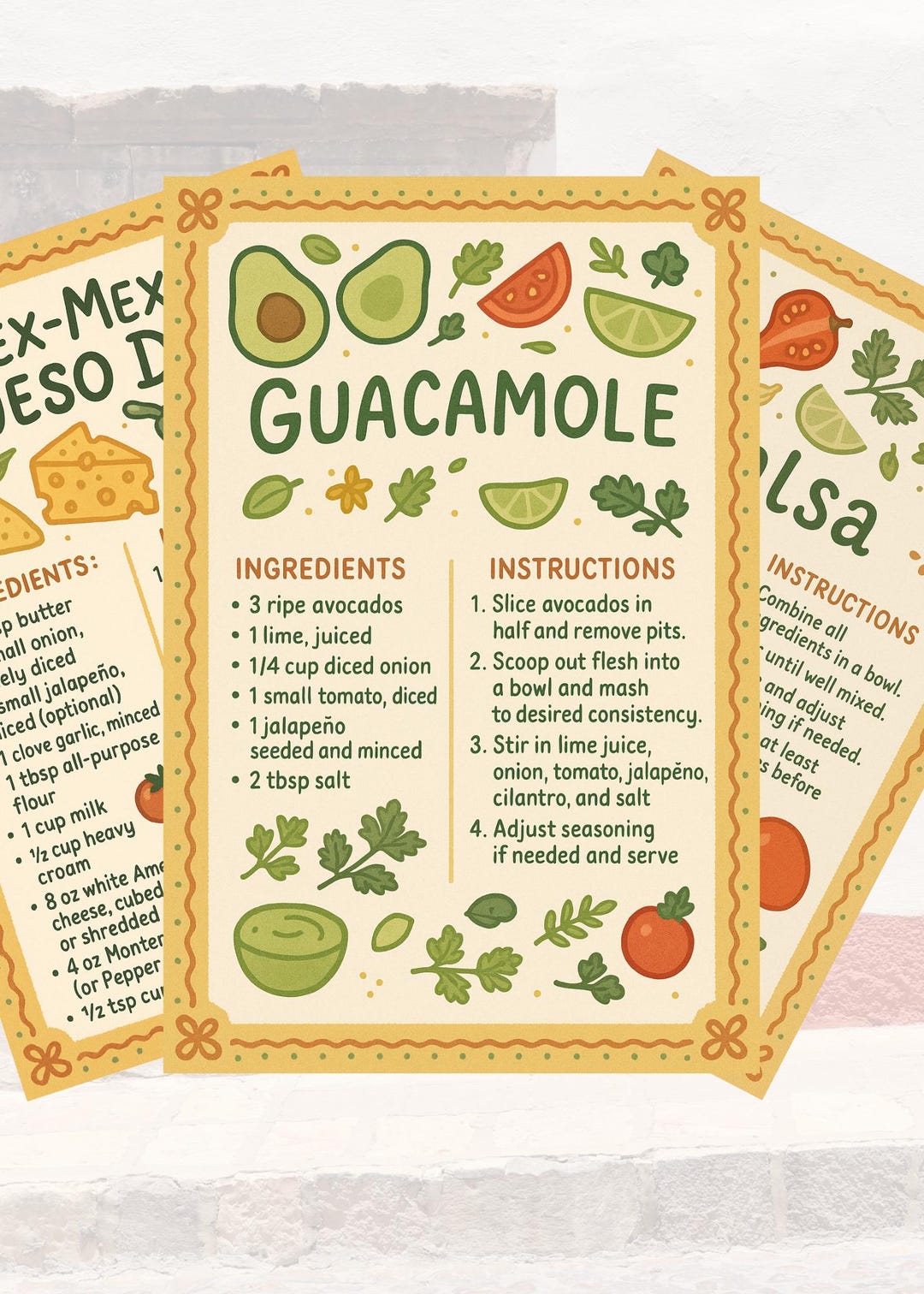 Tex-mex Recipe Cards | Queso Dip, Guacamole & Salsa | Gringa-in-mexico ...