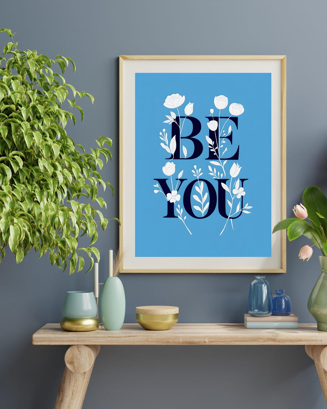 Be You Printable Wall Art | Minimalist Floral Typography Quote ...