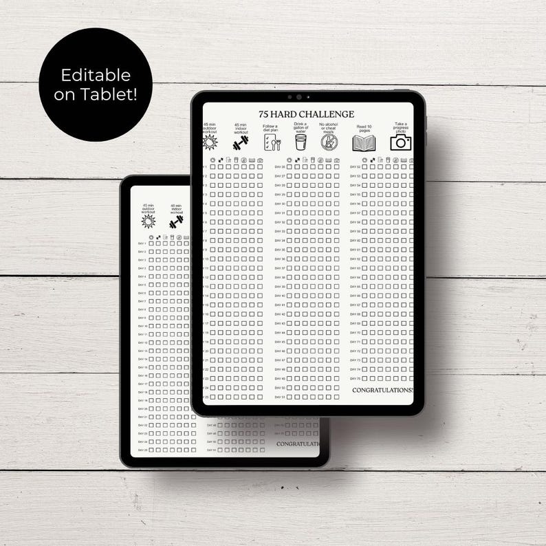 75 Hard Challenge Checklist | Printable Fitness Tracker | 75 Day PDF ...