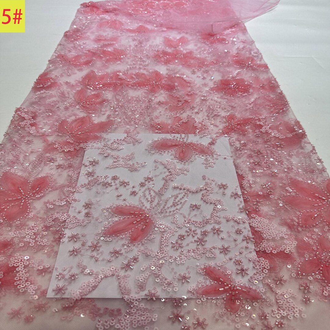3D Flower Sequin Embroidery Fabric: Beaded Polyester for Couture ...