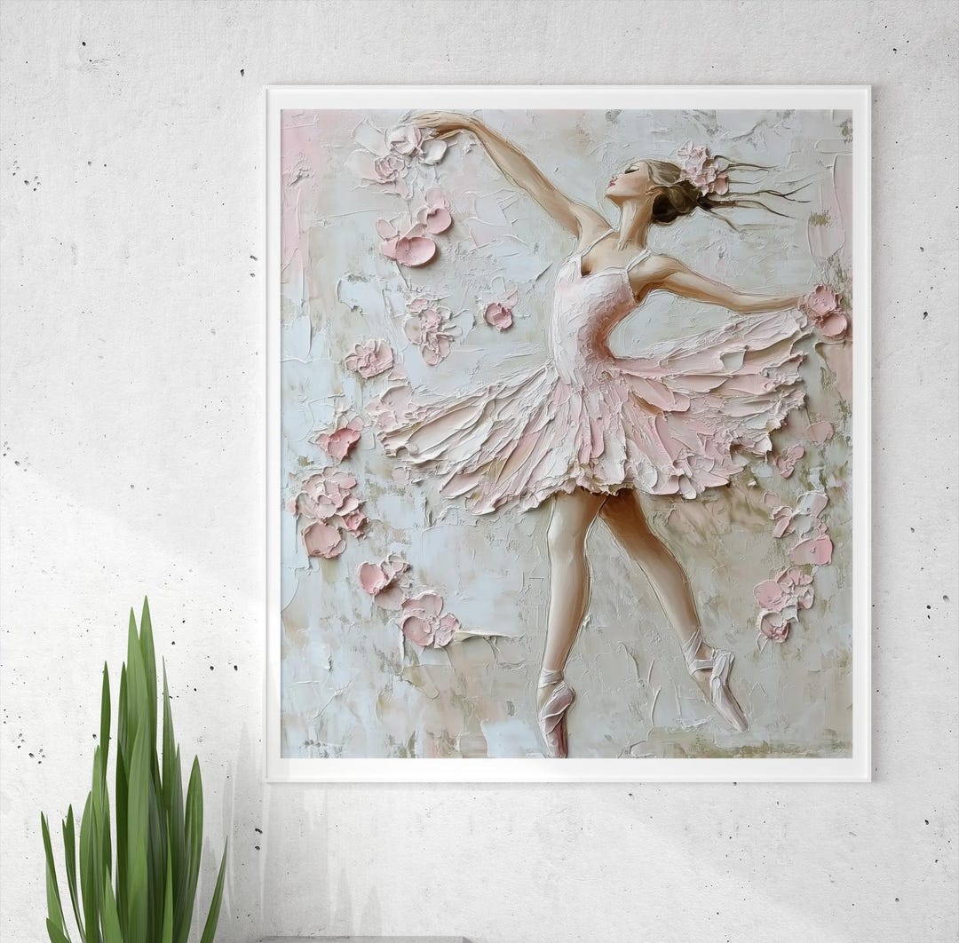 Ballet Dancer Wall Art, Canva Framed Art, Pink Floral Decor, Modern ...