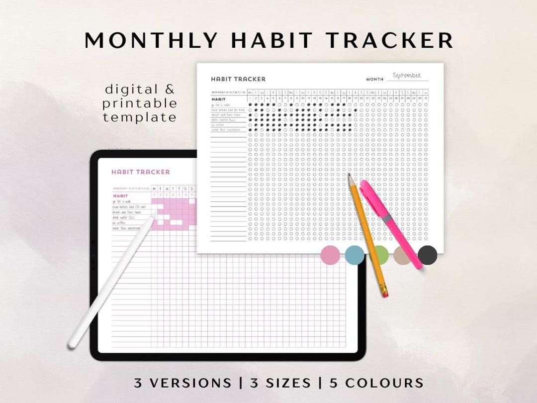 Printable or Digital Habit Tracker PDF | Digital Habit Tracker Template ...