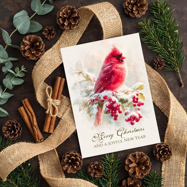 Red Cardinal in Snow – Printable Christmas Greeting Card PNG – Nature ...