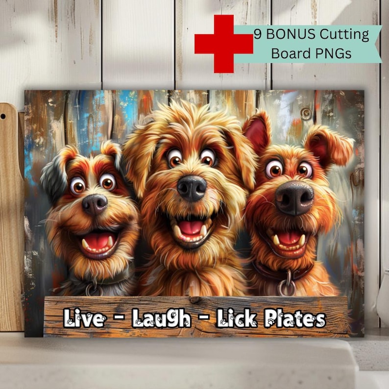 Funny Dog Kitchen Sublimation Design: Live Laugh Lick Plates (PNG, JPG ...